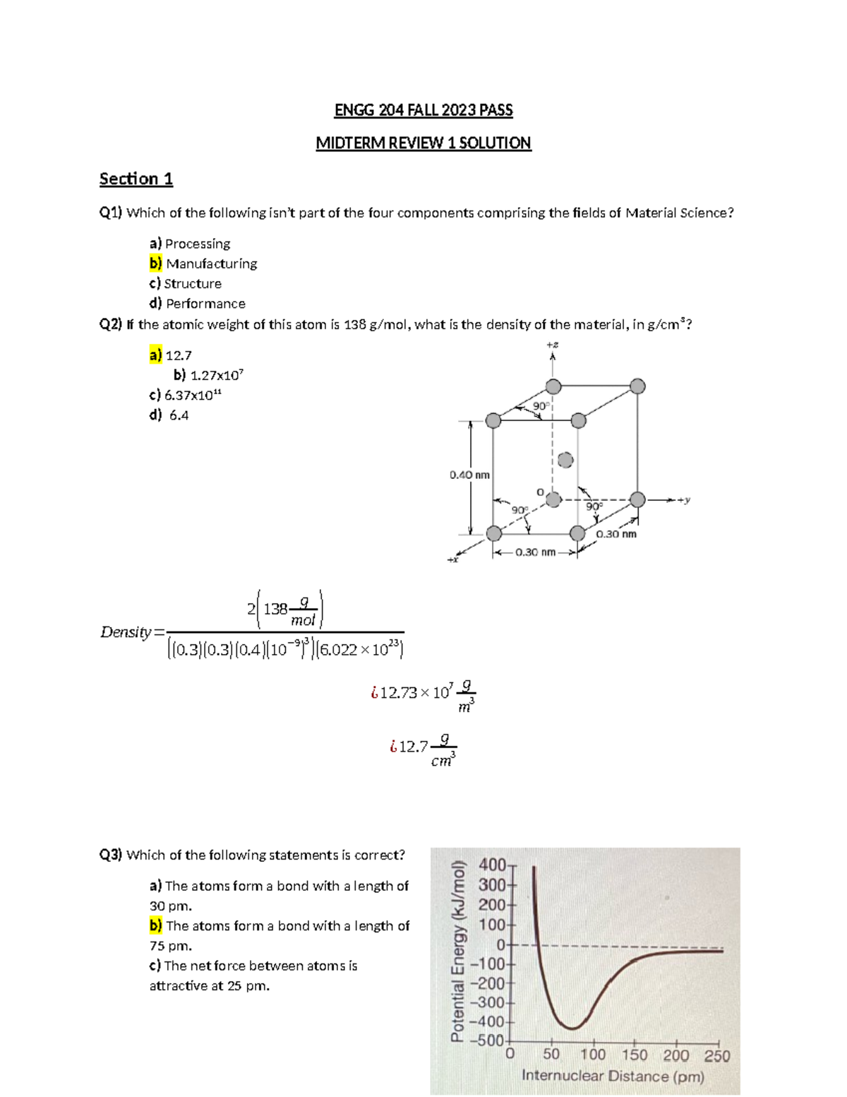 ENGG 204 Midterm 1 Review solution - ENGG 204 FALL 2023 PASS MIDTERM REVIEW 1 SOLUTION Section 1 ...
