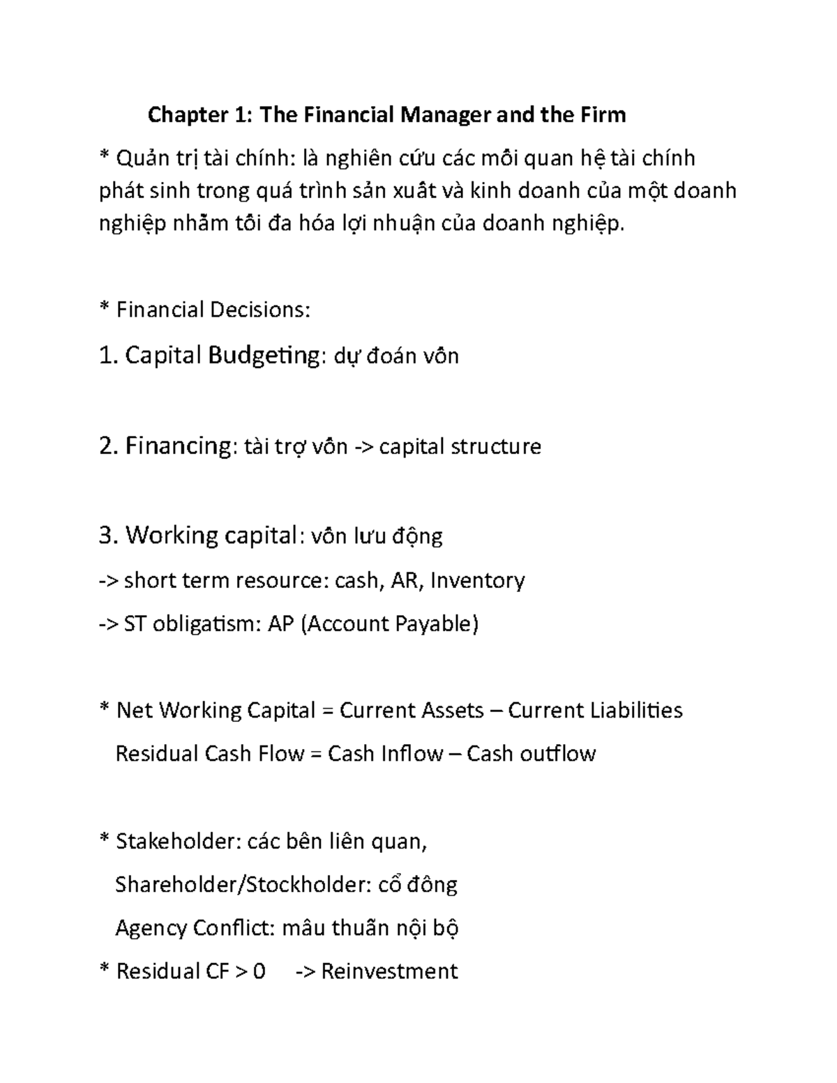 FIN202-note - jkljk;/lcwwpelpfckv ldcmslkcd odpc,mdv - Chapter 1: The Financial Manager and the ...