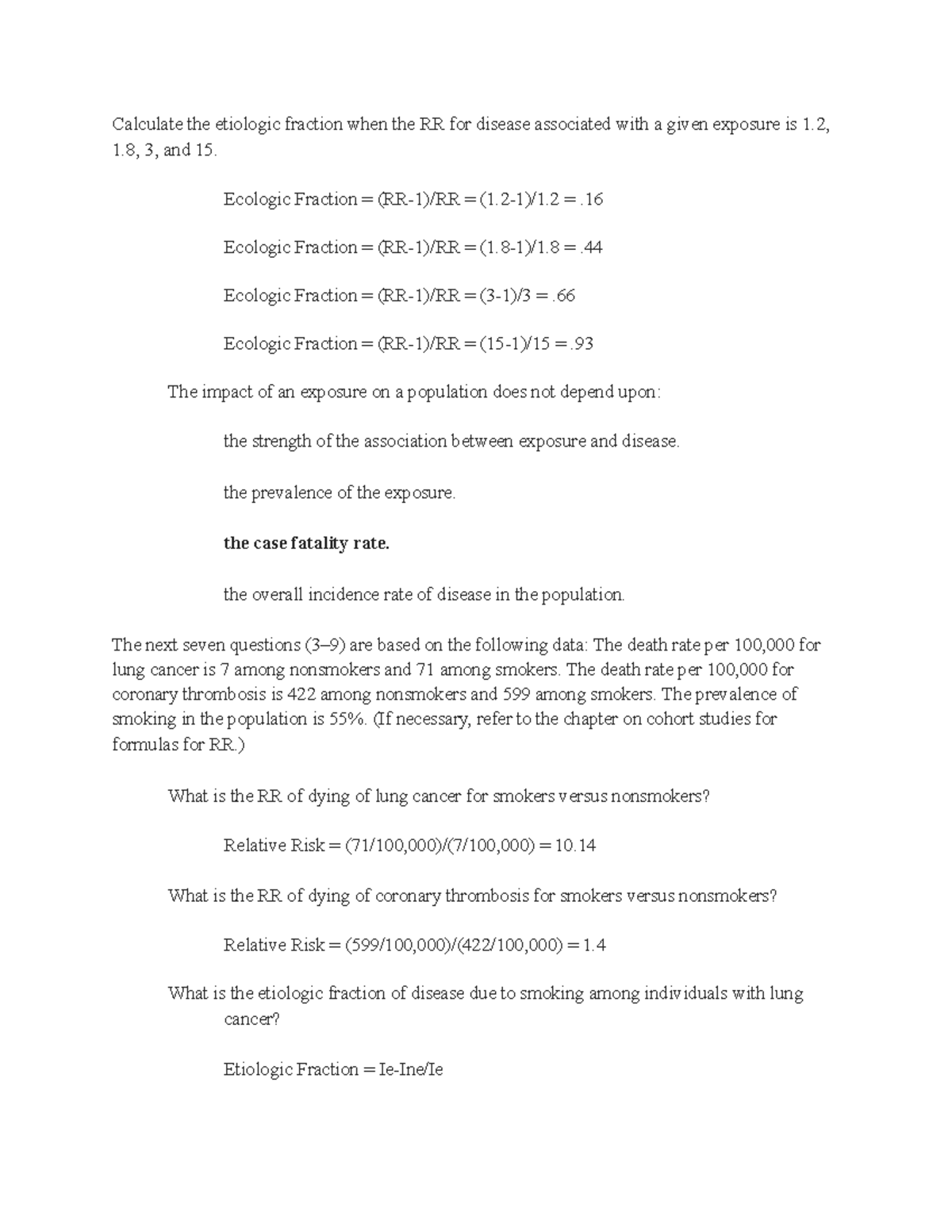 CHLH 274 HW #5 - Homework #5 - Calculate the etiologic fraction when ...