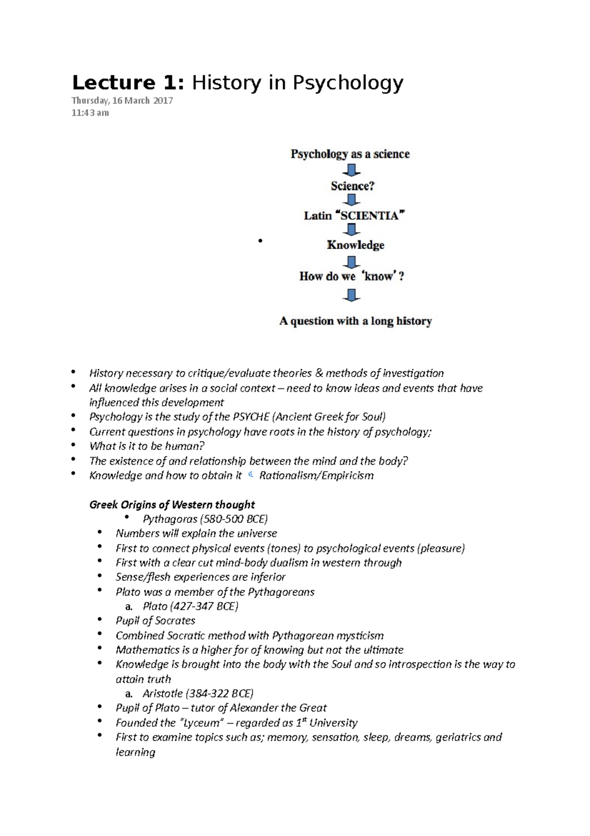 PSY104 History in Psychology Notes - Lecture 1: History in Psychology ...