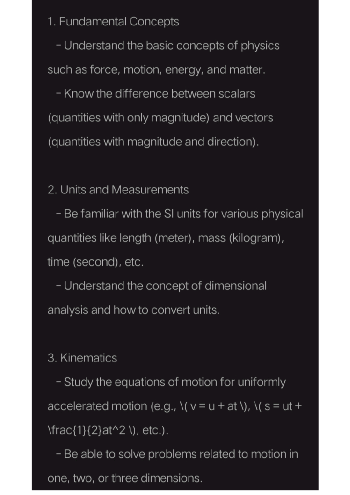 Physics General Exam Study( Guide) - 1. Fundamental Concepts Understand ...
