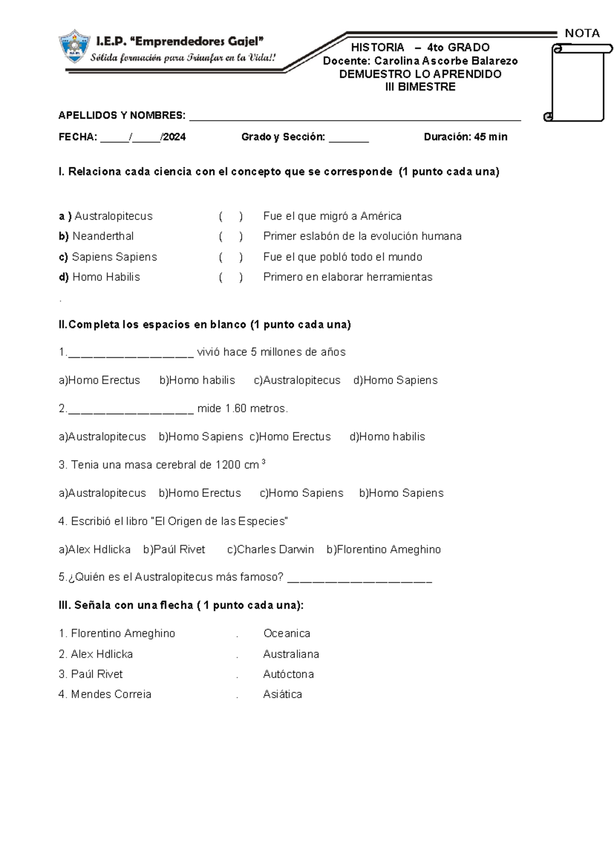 Historia 4TO - Ficha - APELLIDOS Y NOMBRES: - Studocu