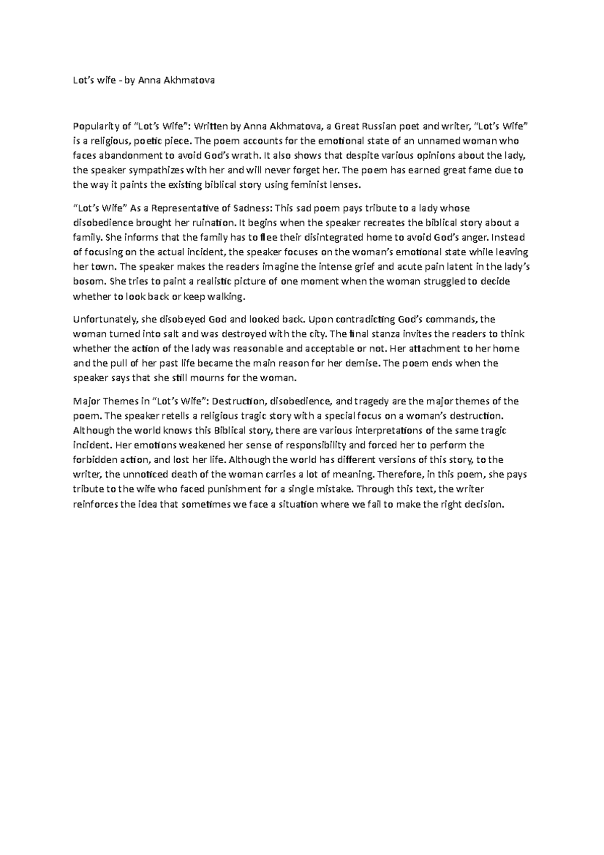 Lot' wife - interpersonal Communication - Lot’s wife - by Anna ...