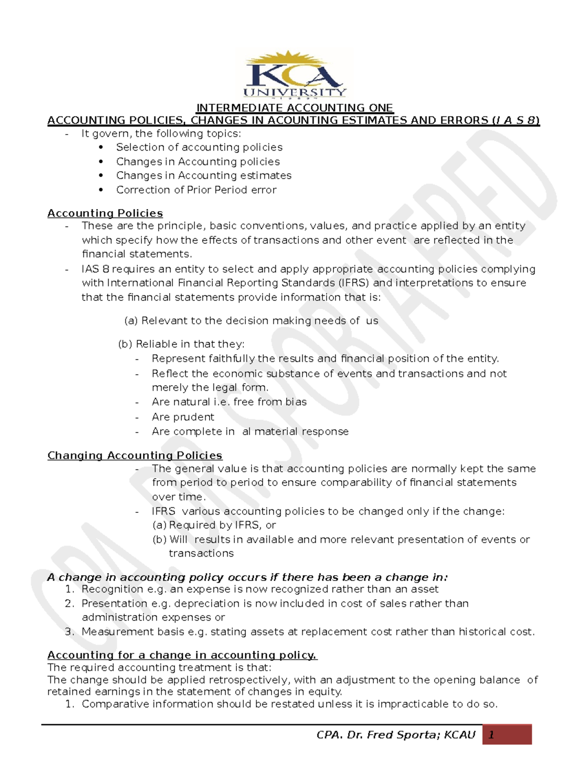IAS 8 AND Aiass 10 - Lecture - INTERMEDIATE ACCOUNTING ONE ACCOUNTING ...