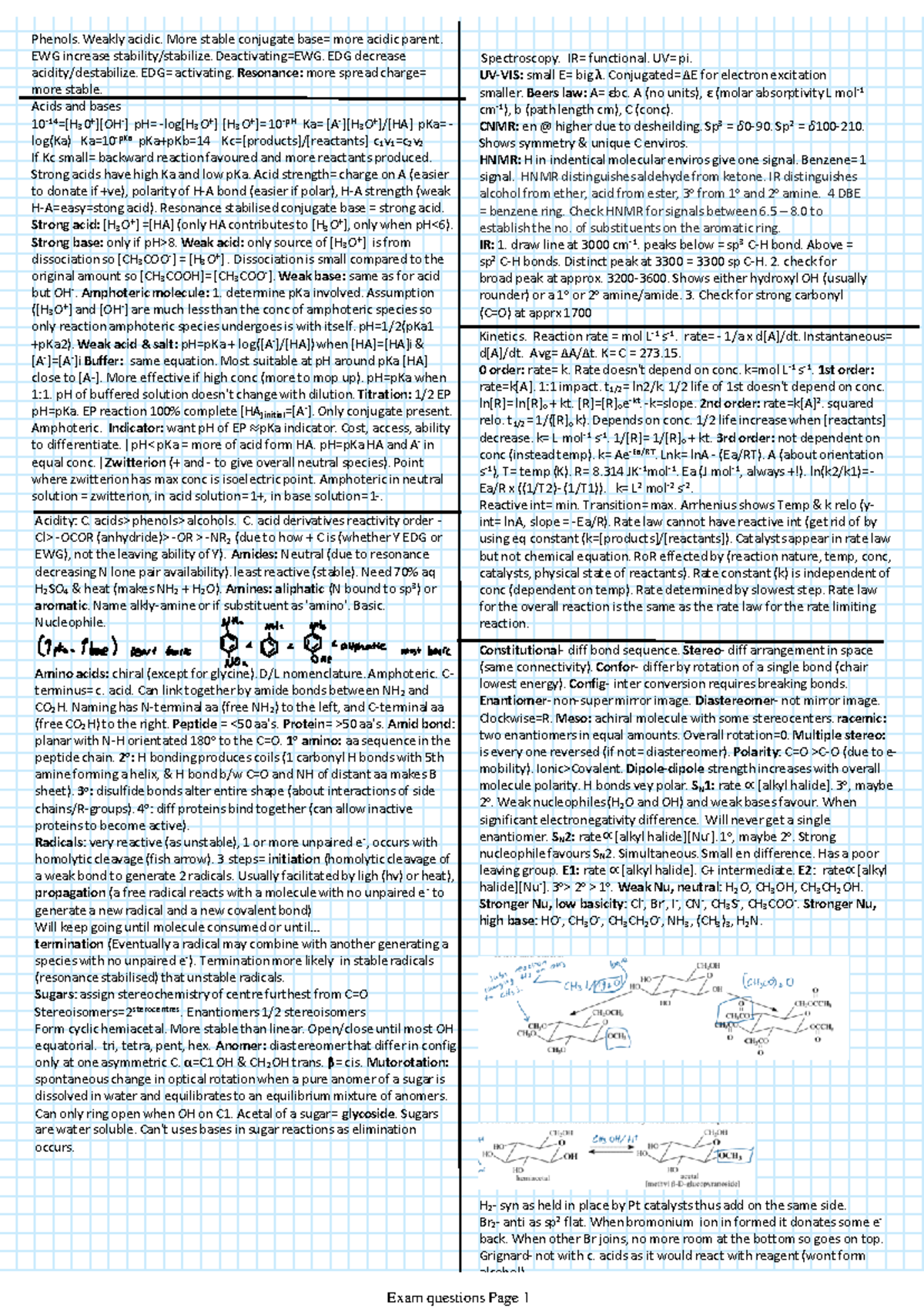 cheat sheet chemistry final exam - Phenols. Weakly acidic. More stable ...