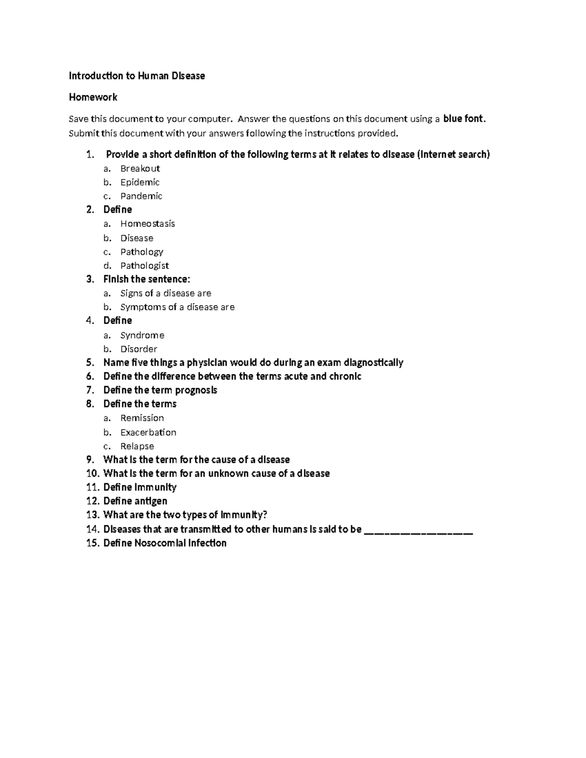 Introduction to Human Disease - Introduction to Human Disease Homework ...