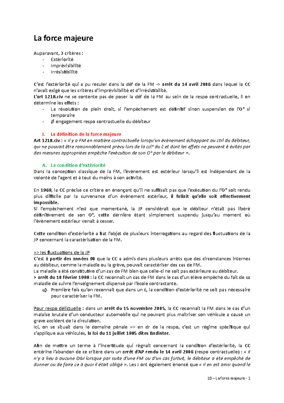 La force majeure - La force majeure Auparavant, 3 critères ...