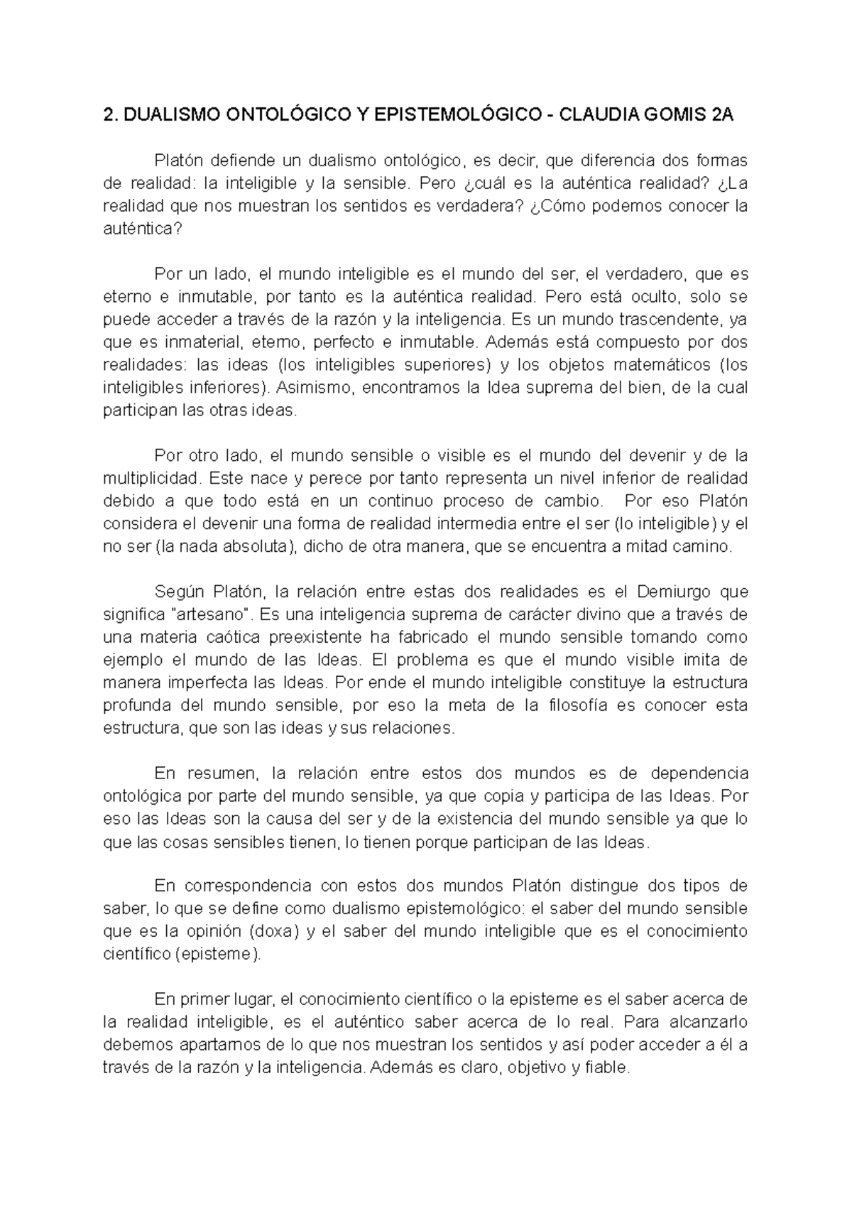 2.EL Dualismo Ontológico Y EL Epistemológico, PLATÓN - 2. DUALISMO ...