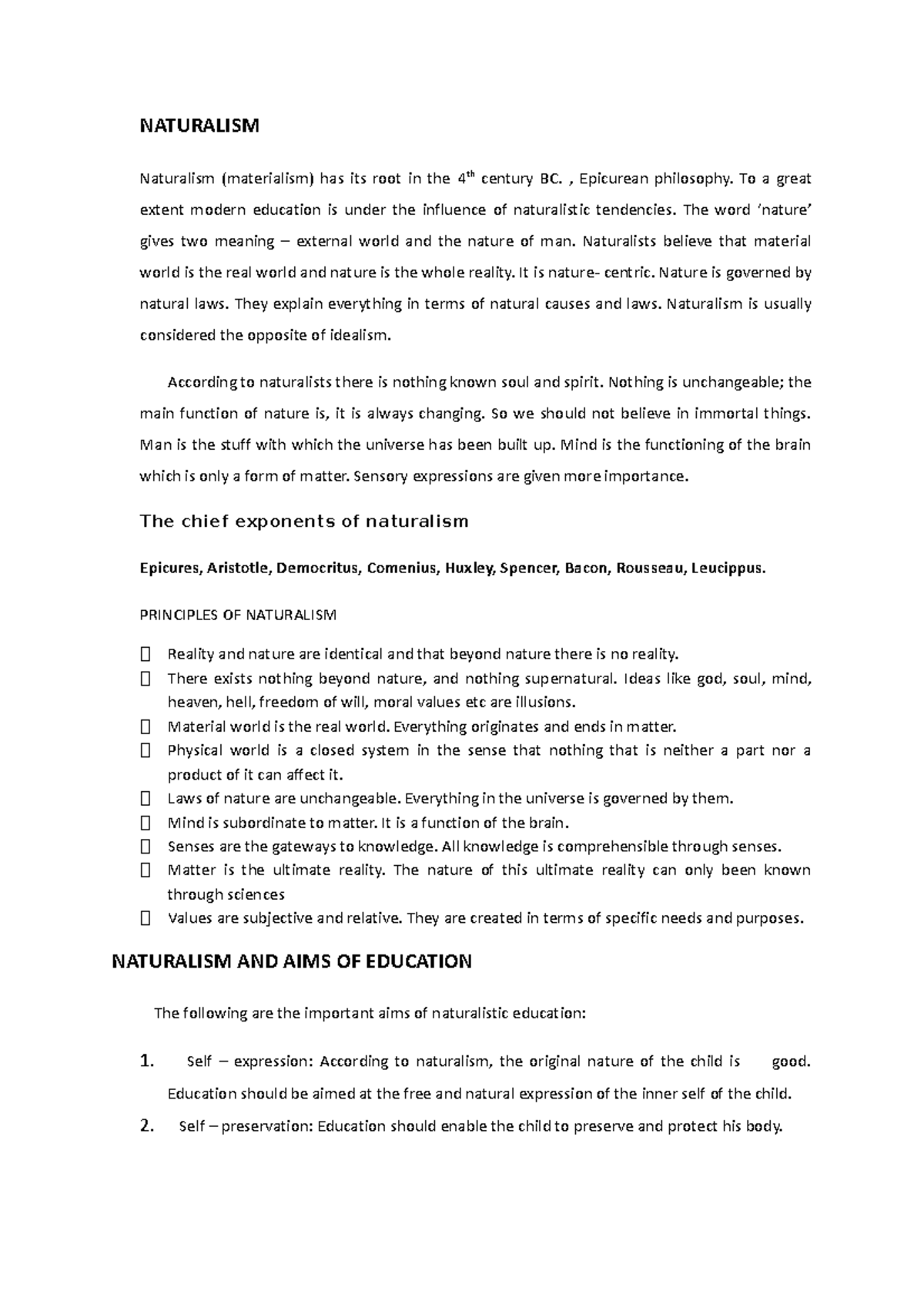 Naturalism Concept - NATURALISM Naturalism (materialism) has its root ...