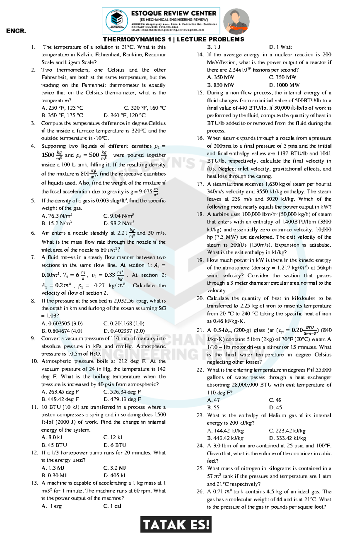 DAY 21 - Thermodynamics 1 l Lecture Problems - THERMODYNAMICS 1 ...