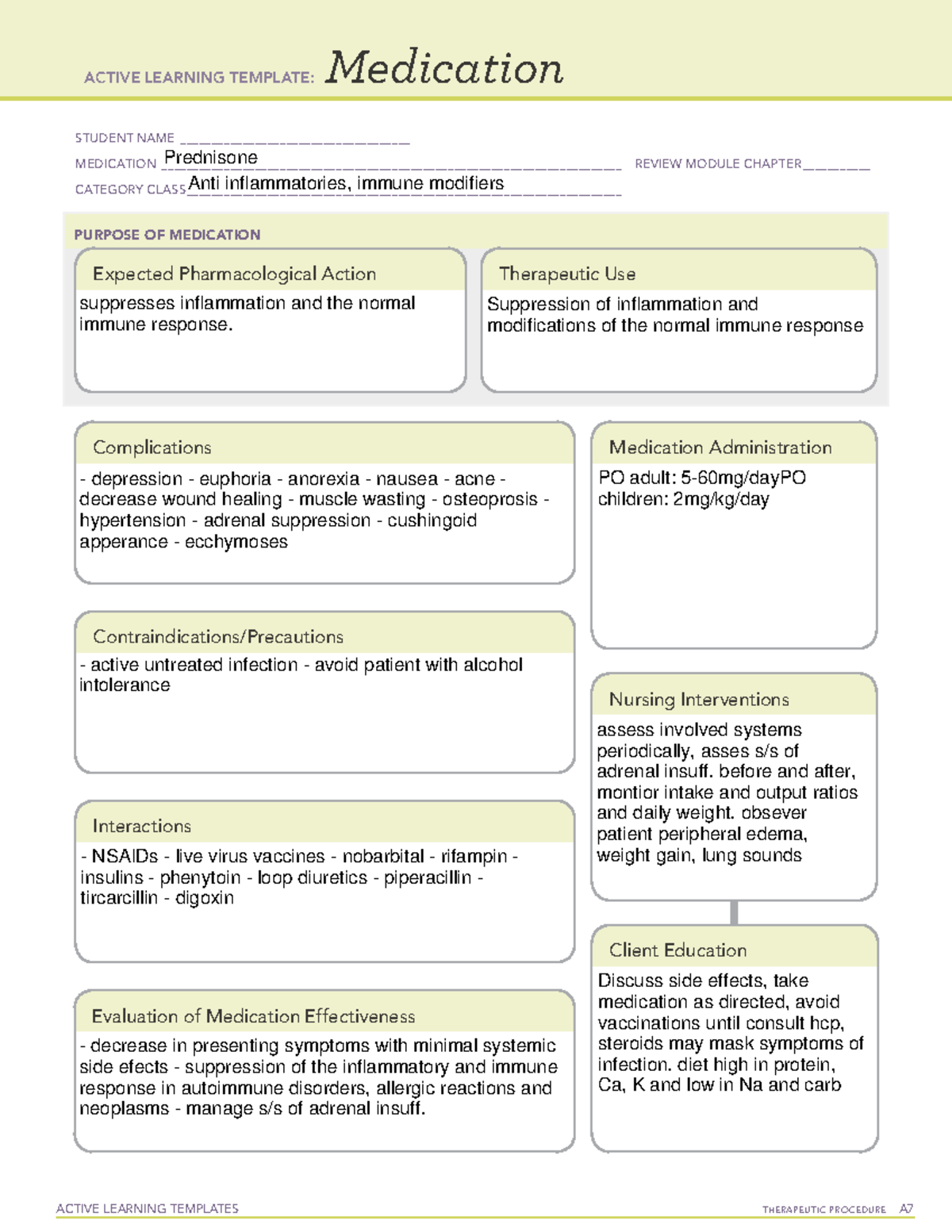 Prednisone - ACTIVE LEARNING TEMPLATES THERAPEUTIC PROCEDURE A ...