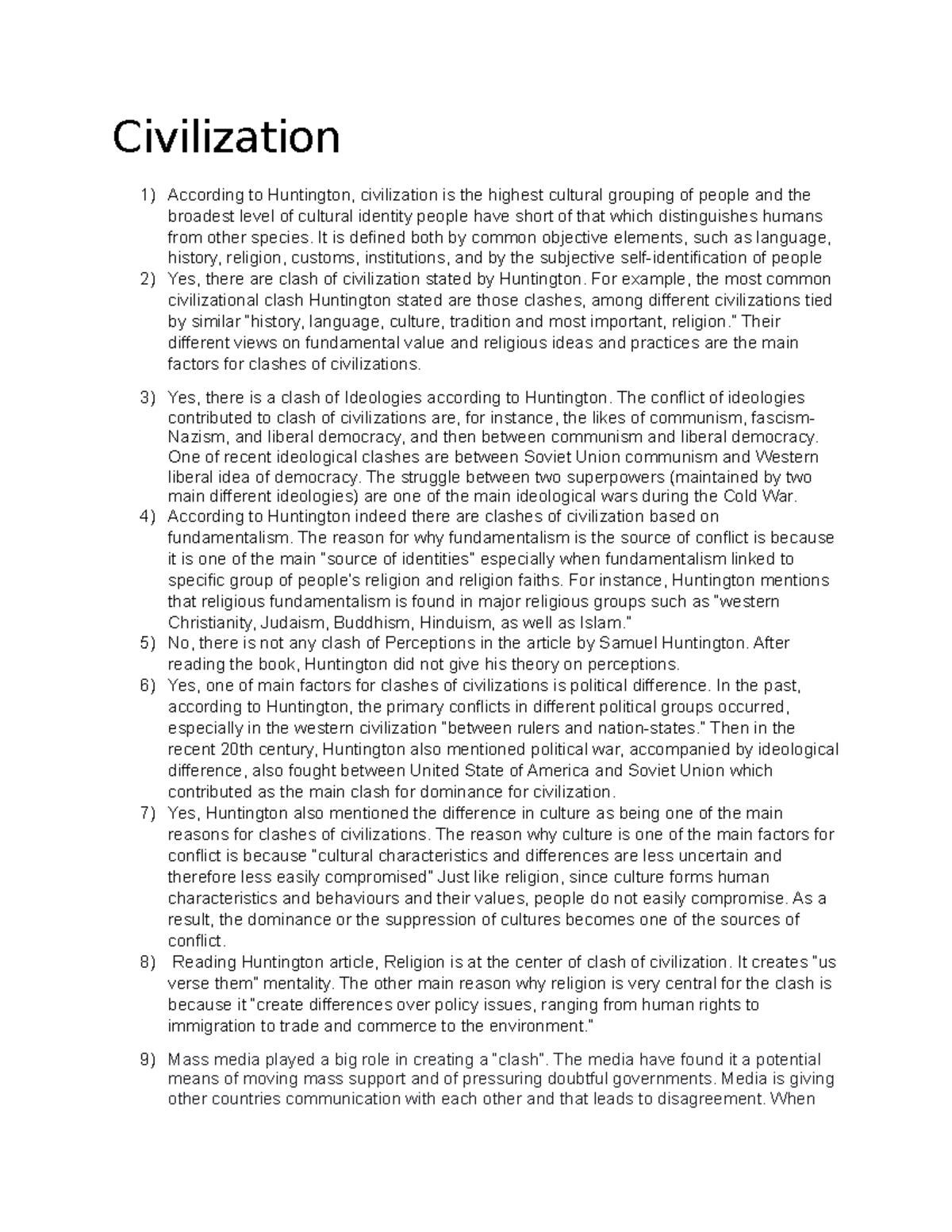 Civlization by Hunt - Lecture Notes - Civilization According to ...