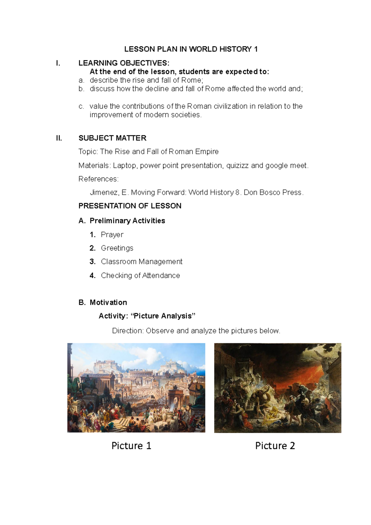 TEAM DEMO Teaching Lesson PLAN - LESSON PLAN IN WORLD HISTORY 1 I ...