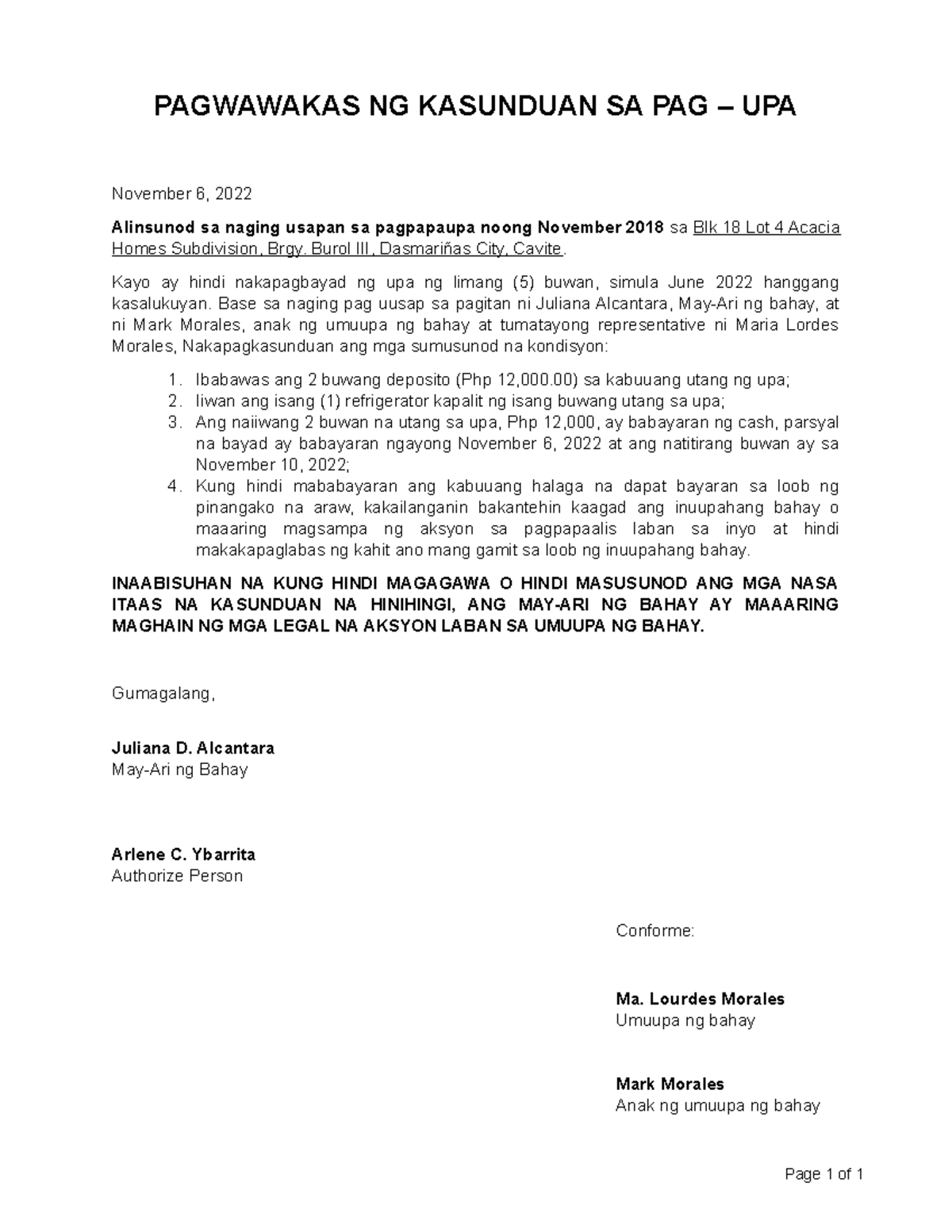 Eviction-Notice-Template - PAGWAWAKAS NG KASUNDUAN SA PAG – UPA ...