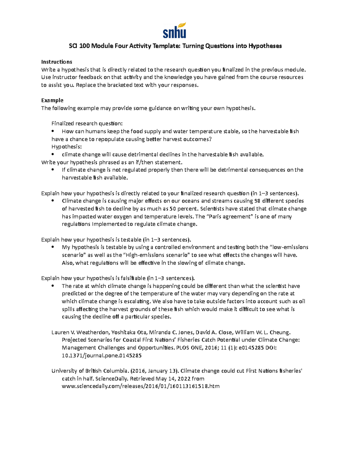 SCI 100 Module Four Activity Template - Use instructor feedback on that ...
