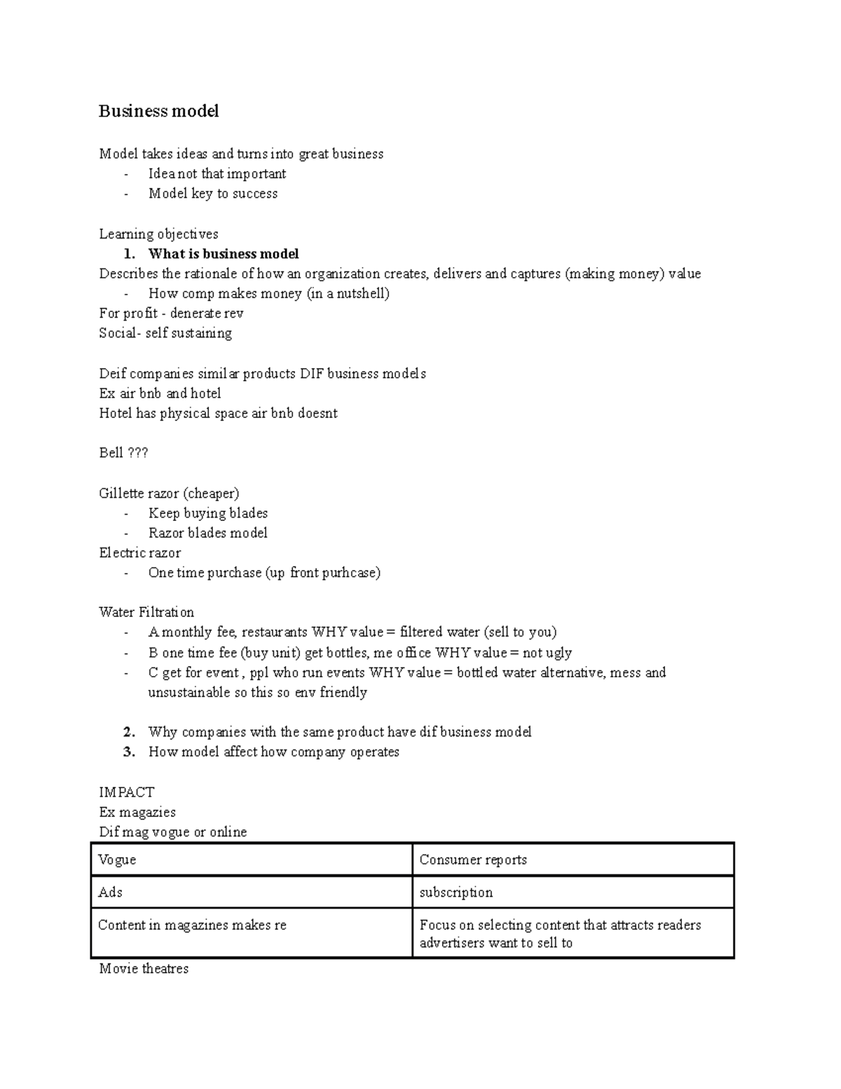 BU121- 1b - Detailed lecture notes - Business model Model takes ideas ...
