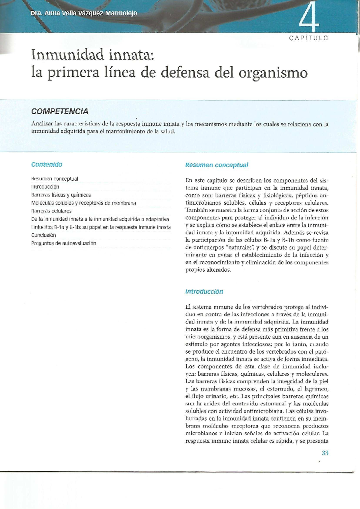 Inmunidad innata - Dra. Anna Velia Vazquez Marmolejo 4 CAPÍTULO ...