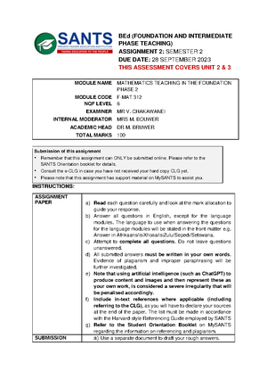 Life skills assignment 2 - 1 Always remember to consult MySANTS for ...