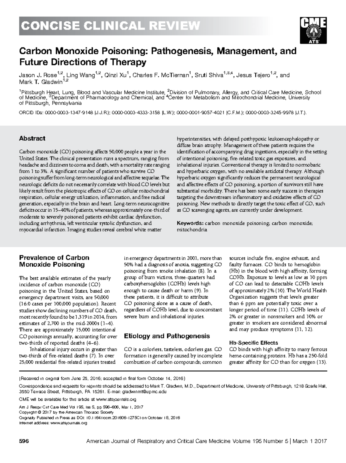 Artículo Carbon monoxide poisoning - Carbon Monoxide Poisoning ...