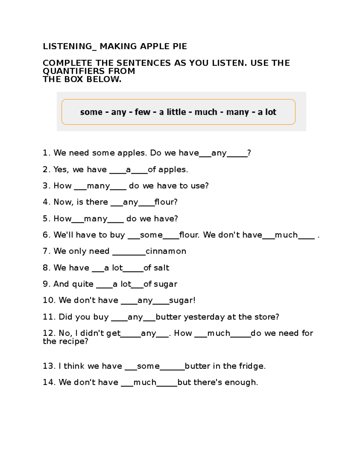 Making Apple PIE (PART 1) Student´s Copy - LISTENING_ MAKING APPLE PIE ...