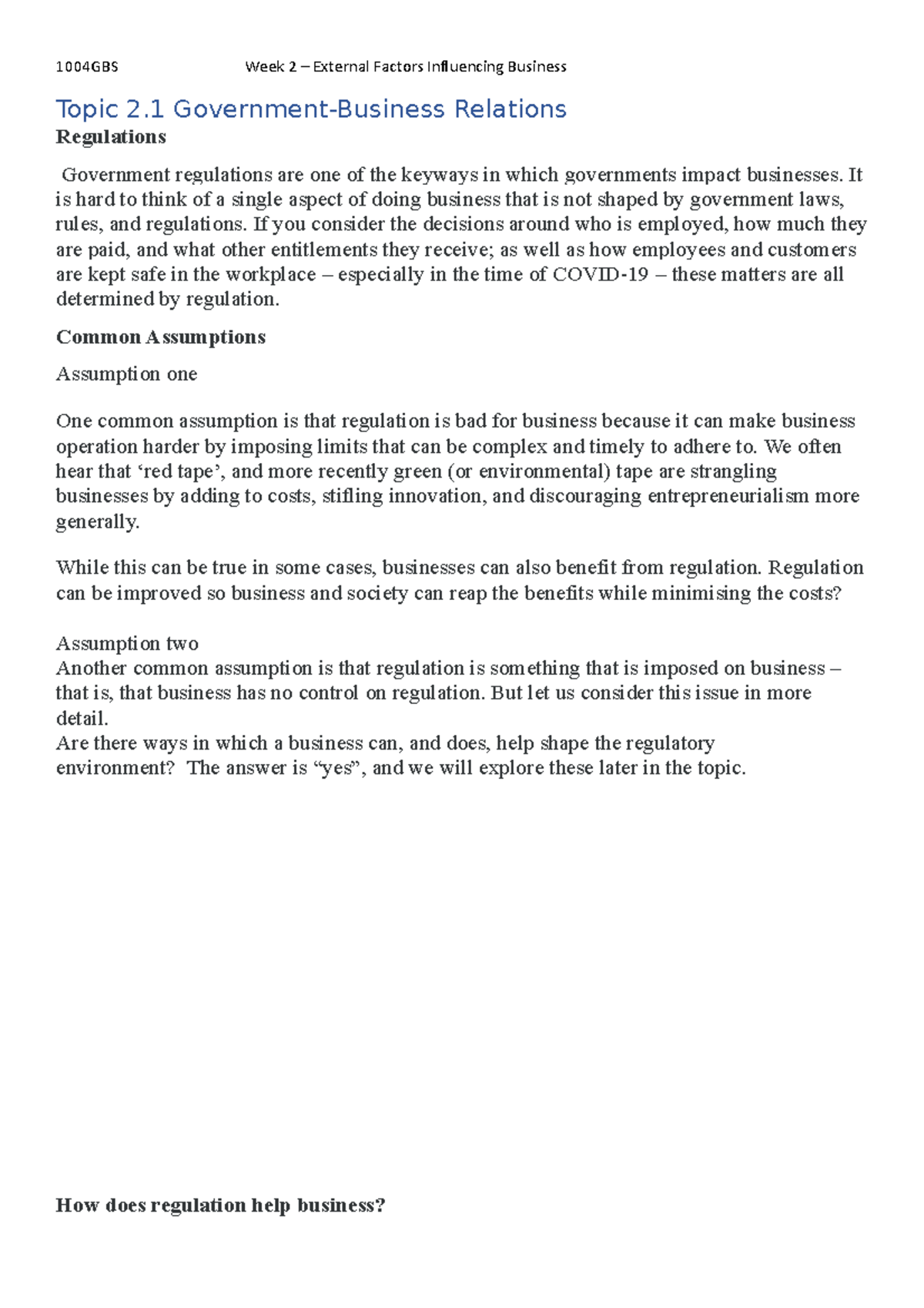 1004GBS - Week 2 - External Factors Influencing Business, Government ...