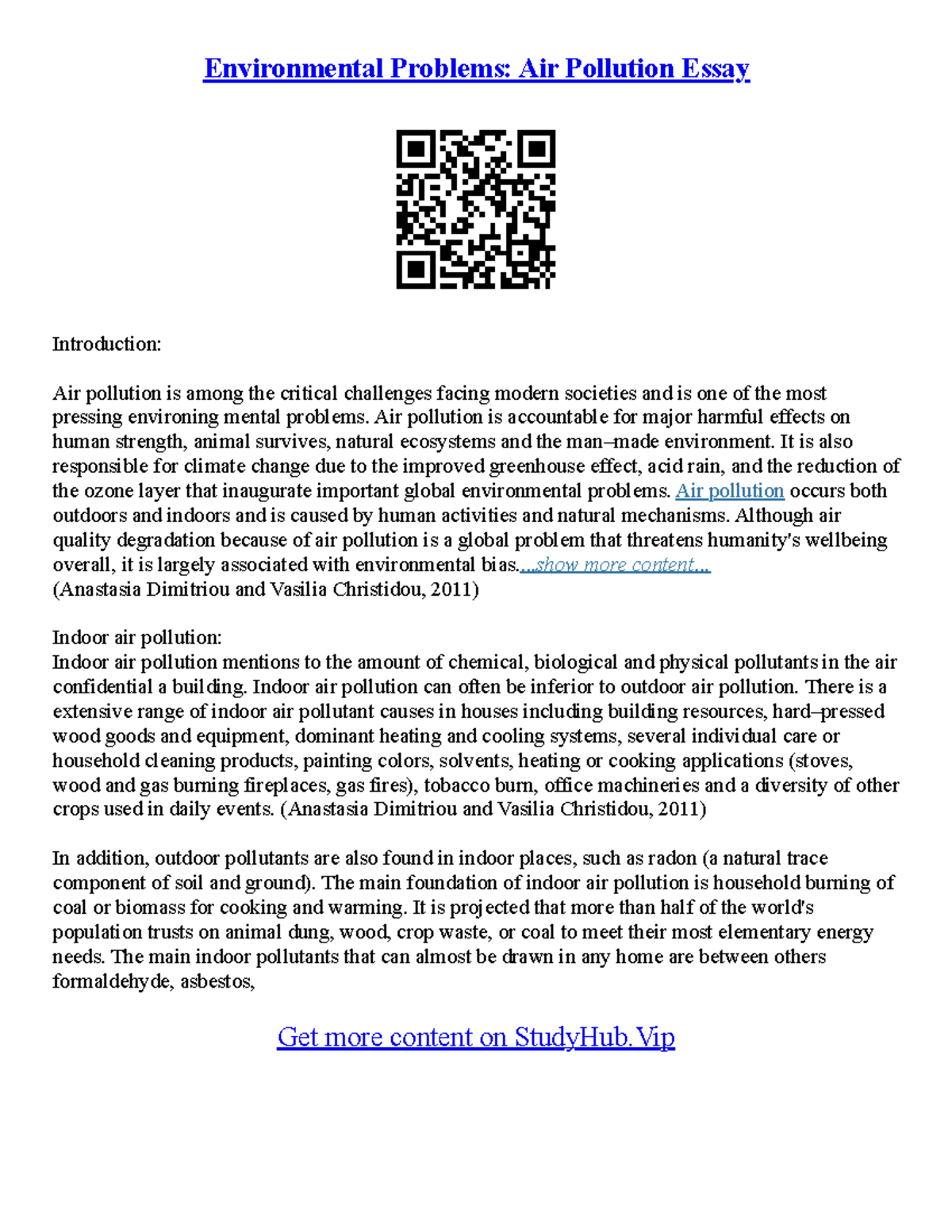 Air Pollution Essays - Environmental Problems: Air Pollution Essay ...