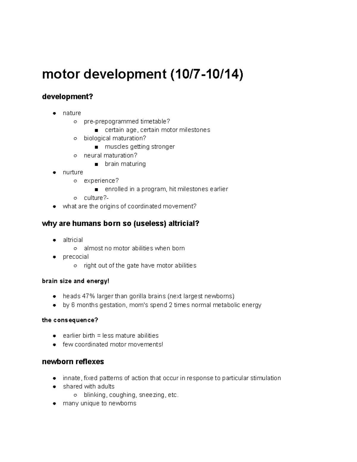 Motor development - Lecture notes 8 - PSYCH 350 - UMass Amherst - Studocu