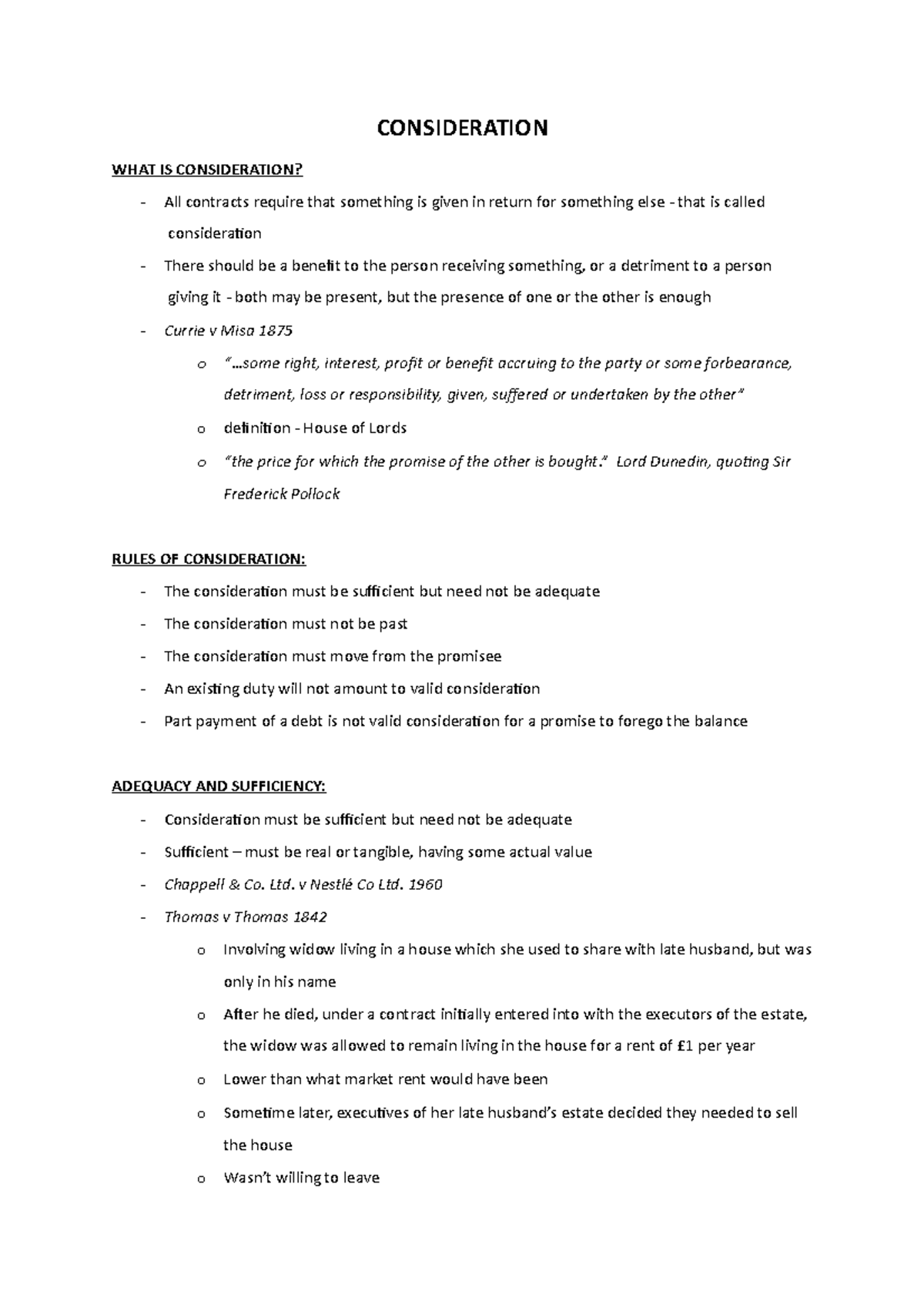 Consideration - Contract Law - CONSIDERATION WHAT IS CONSIDERATION? All ...