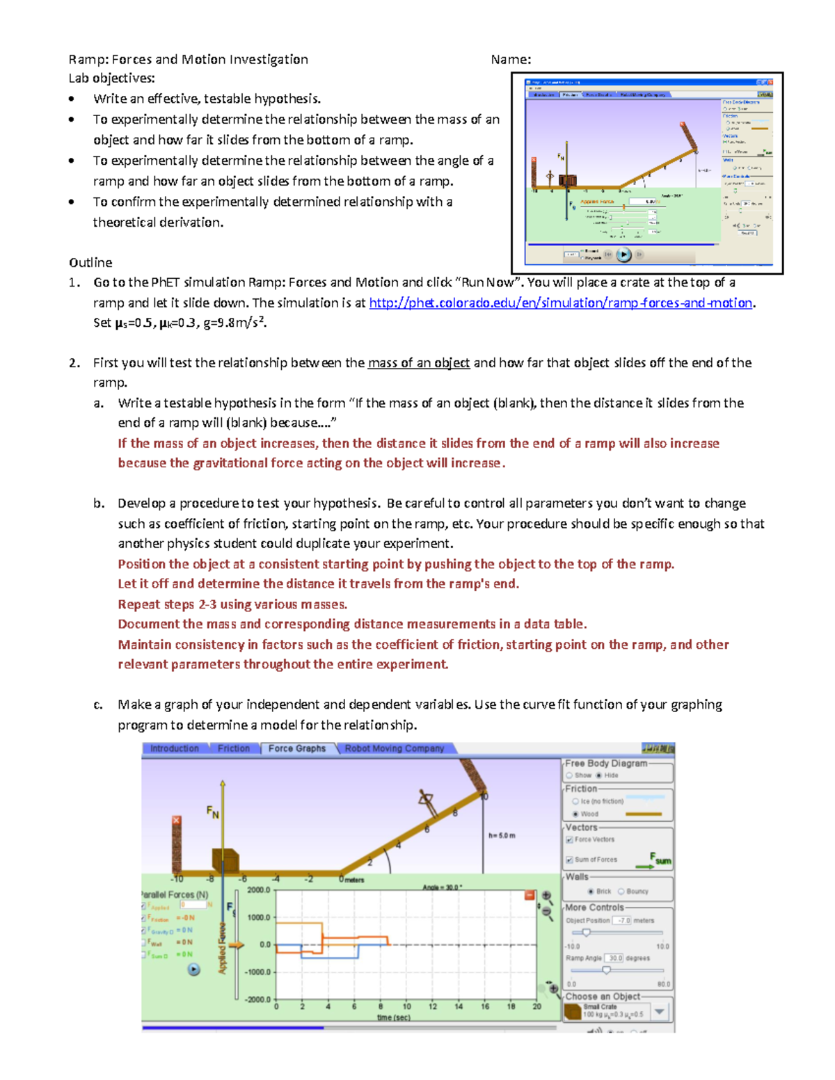 Lab 4 - Ph ET Ramp Forces and Motion Investigation - Lab objectives ...