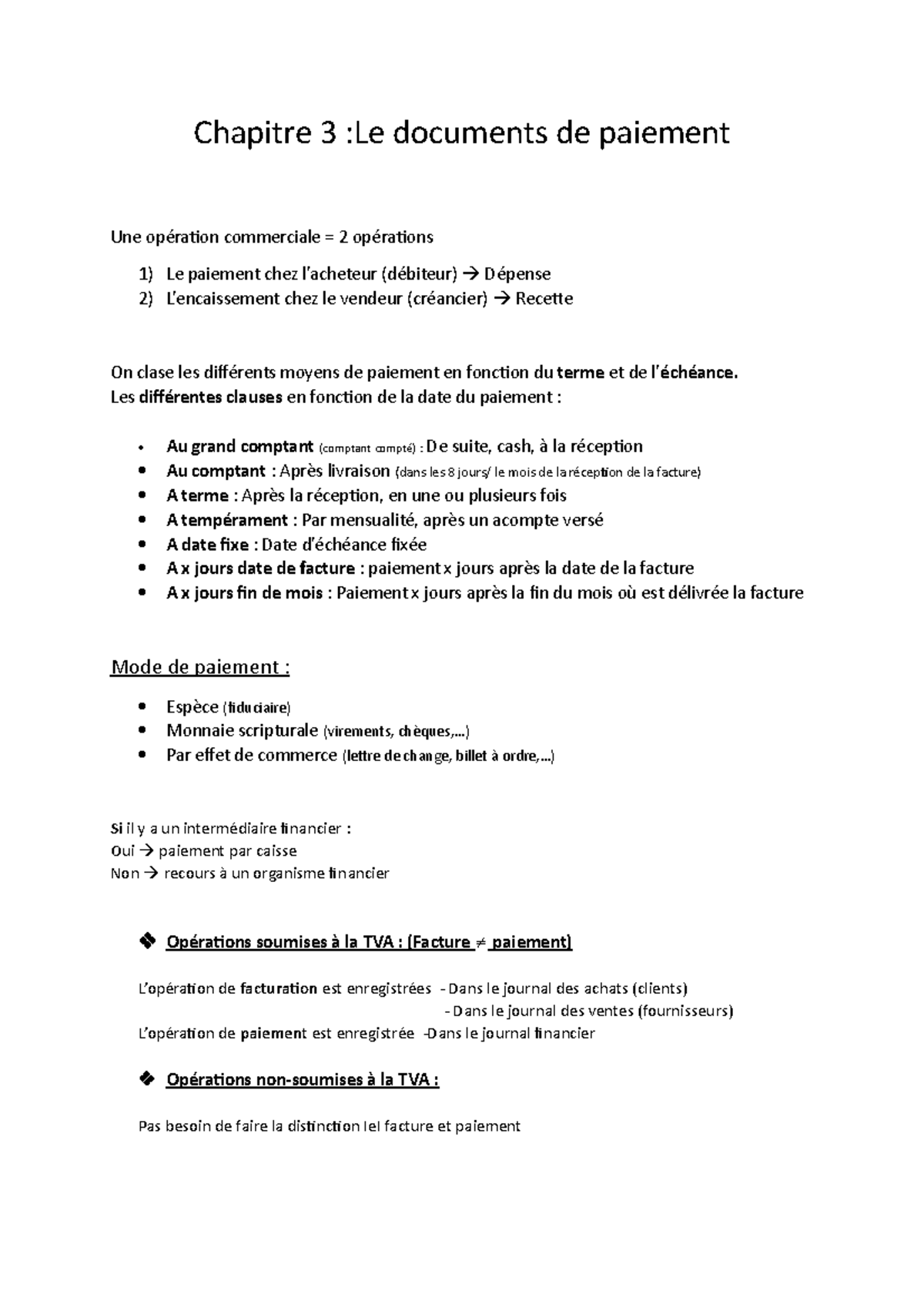 Chapitre 3 les documents de paiement - Chapitre 3 :Le documents de ...