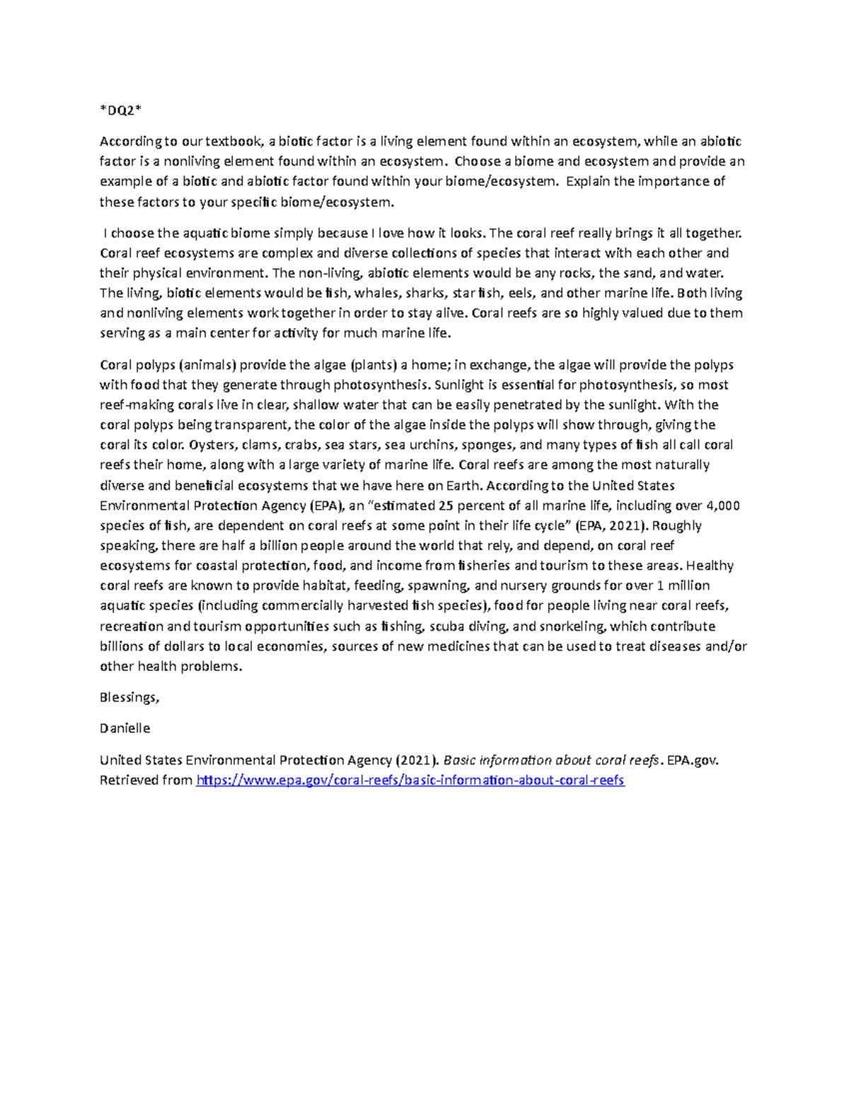 BIO TOPIC 2 DISCUSSION QUESTION 2 DONE - DQ2 According to our textbook ...