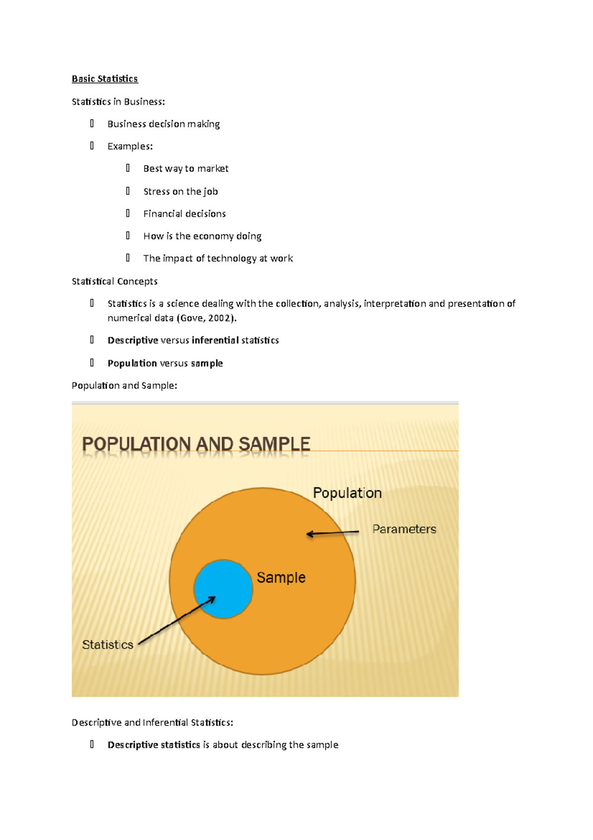 Basic Statistics and Graphs - Basic Statistics Statistics in Business ...