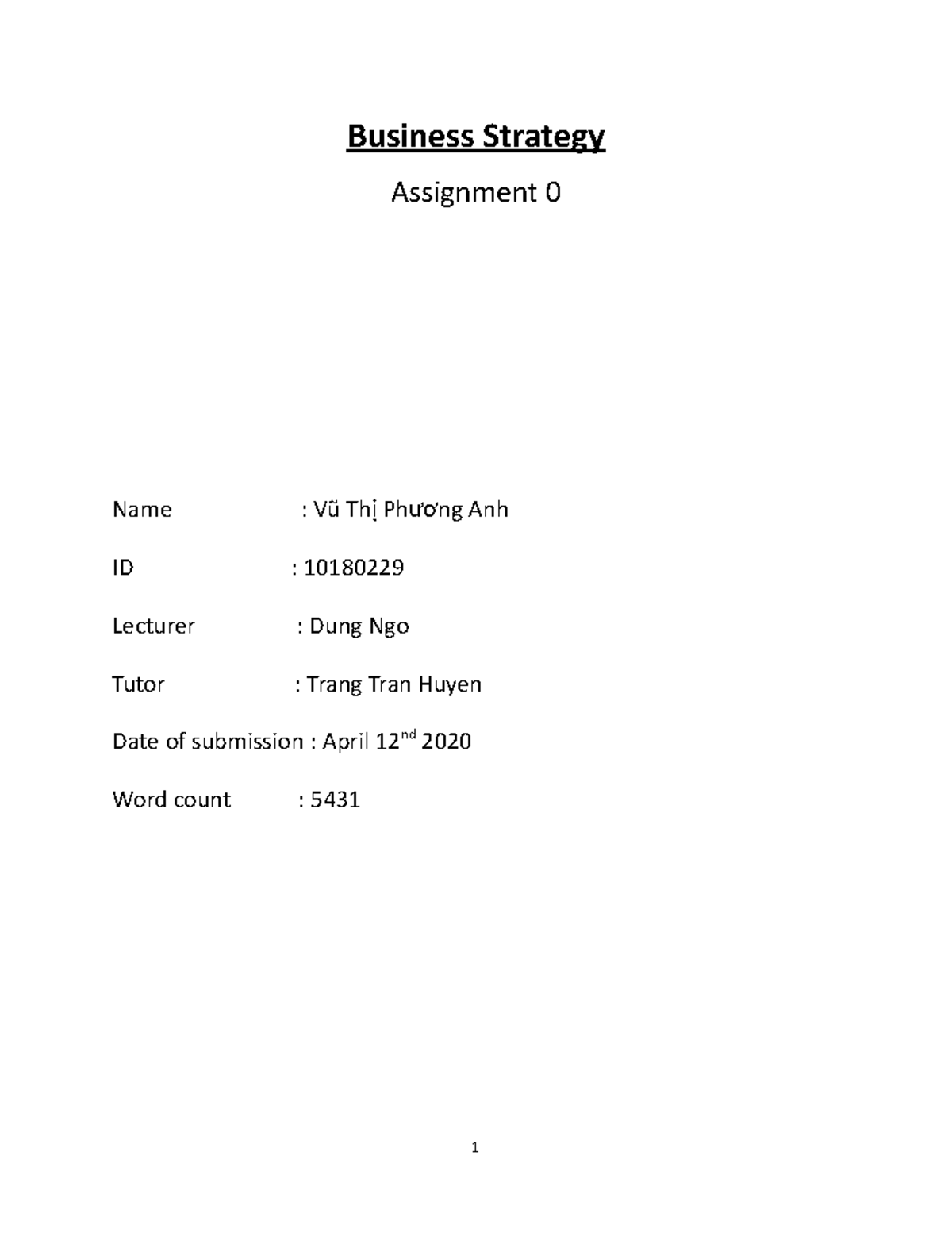 10180229- BS A0 - Business Strategy - Business Strategy Assignment 0 ...
