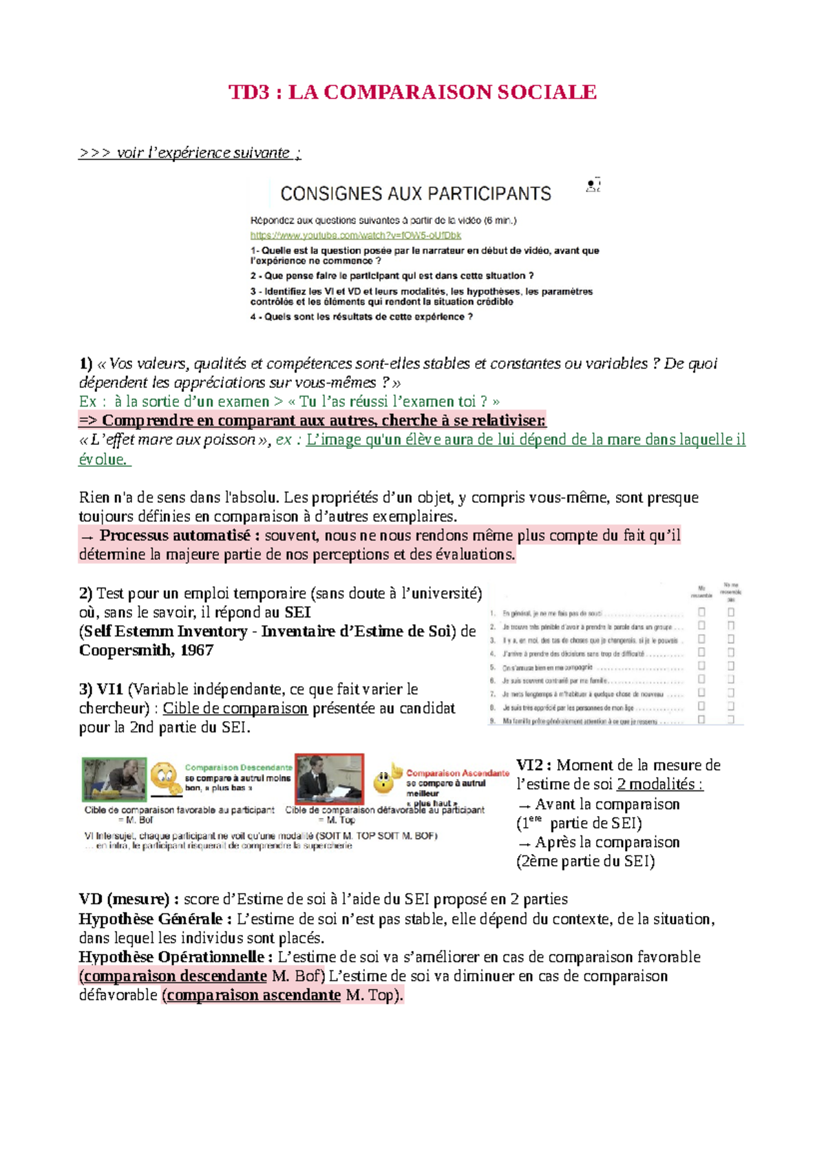 TD3 - note de cours - TD3 : LA COMPARAISON SOCIALE >>> voir l ...