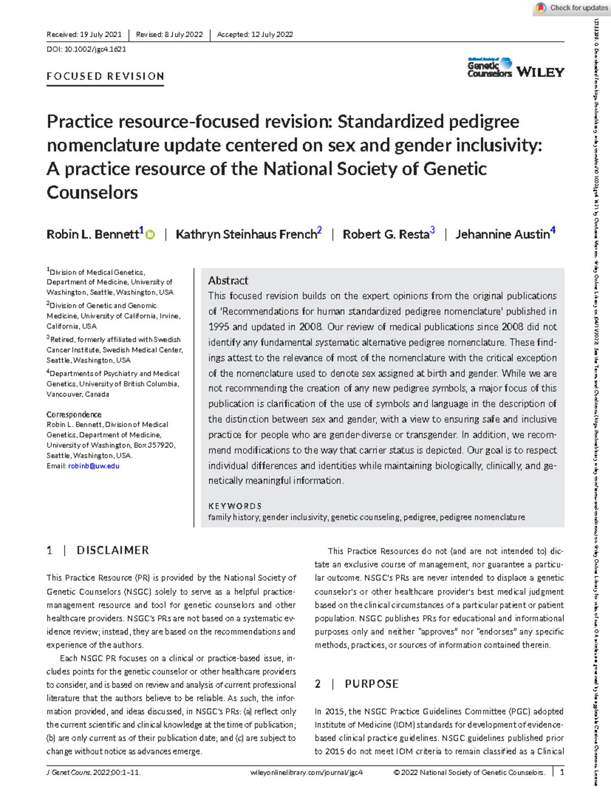 Journal of Genetic Counseling - 2022 - Bennett - Practice resource%E2 ...