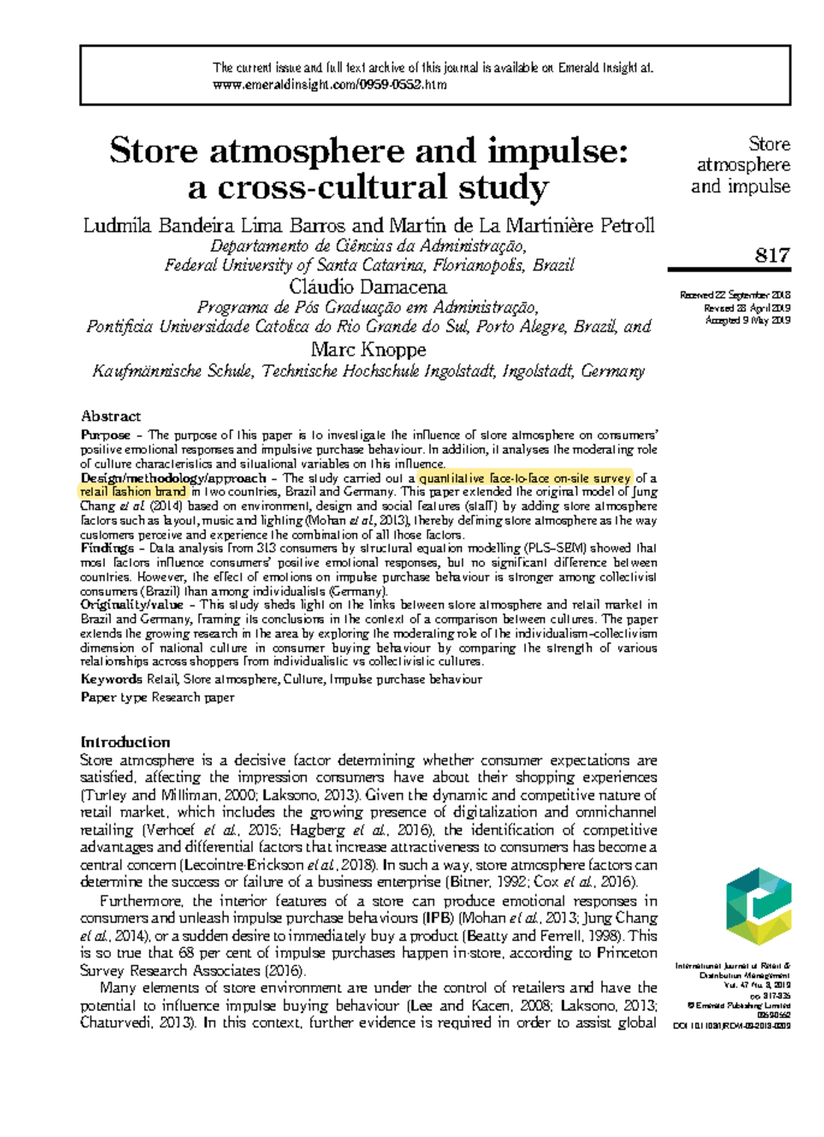 Barros et al.(2019 ) - Store atmosphere and impulse a cross-cultural ...