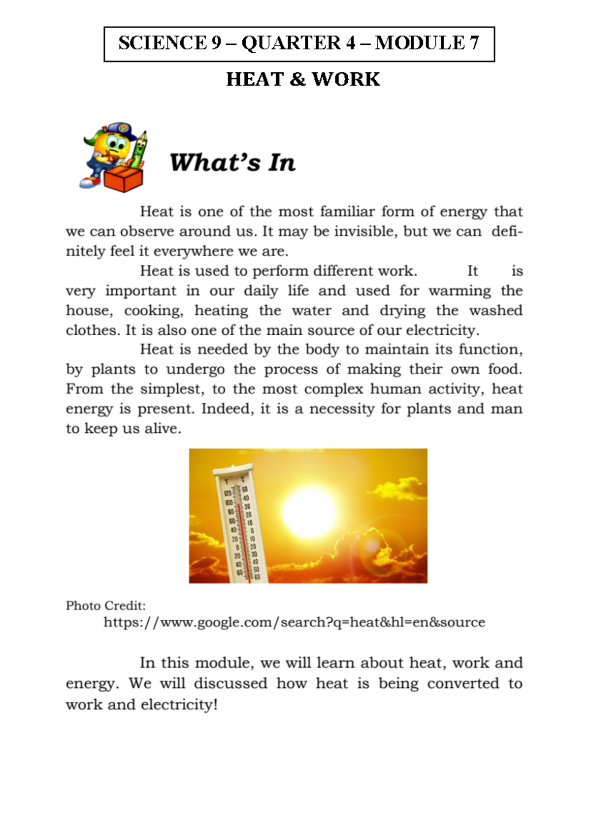 Q4- Module-7 HEAT-AND-WORK-HEAT- Engines - HEAT & WORK SCIENCE 9 ...