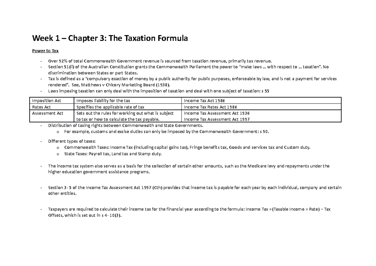Week 1 - The Power of Tax - Chapter 3 - Week 1 – Chapter 3: The ...