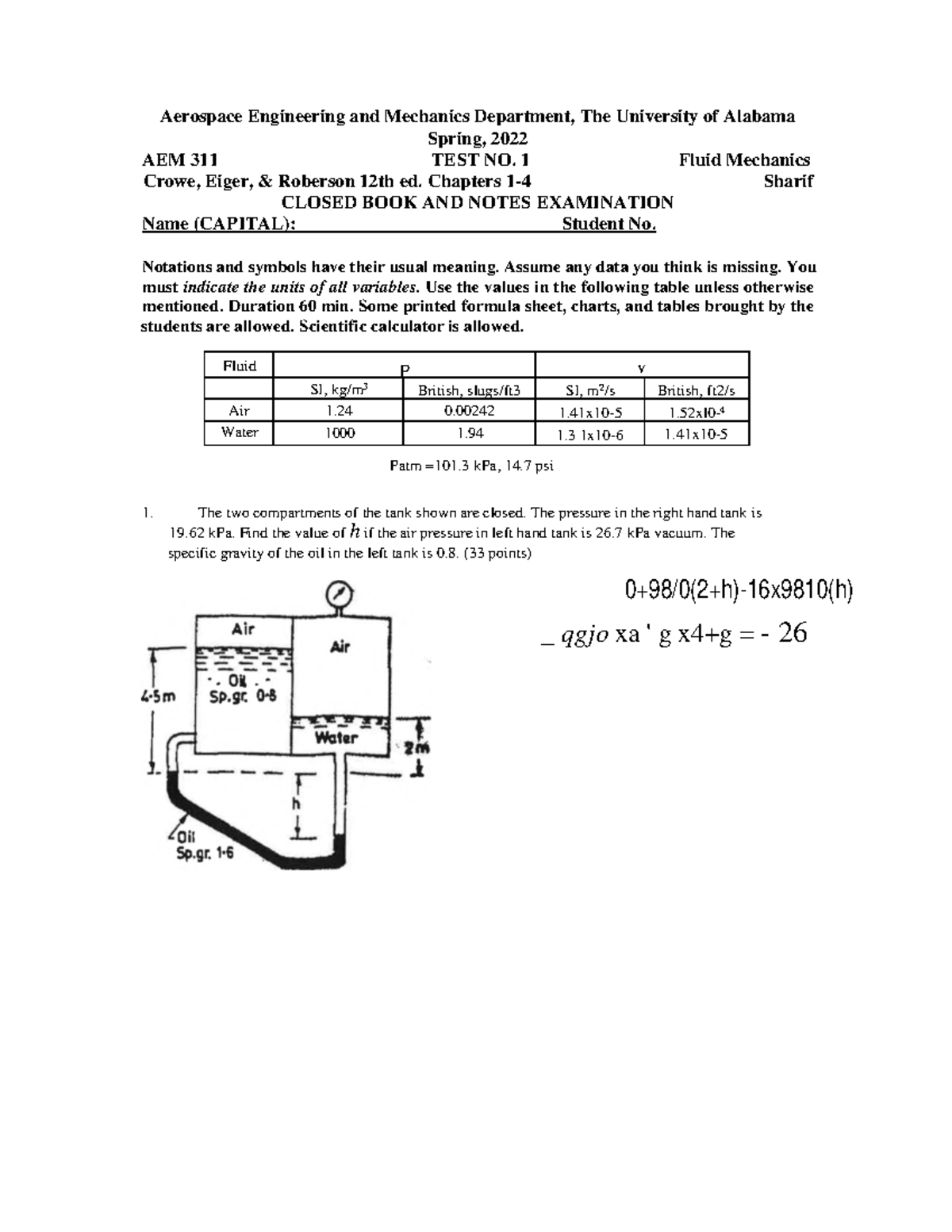 AEM311 test answers - Aerospace Engineering and Mechanics Department ...