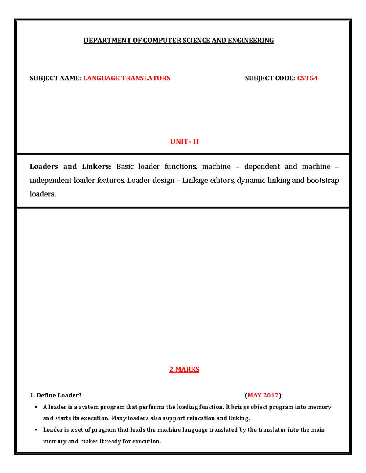 LT(U2) - Loaders and Linkers: Basic loader functions, machine ...