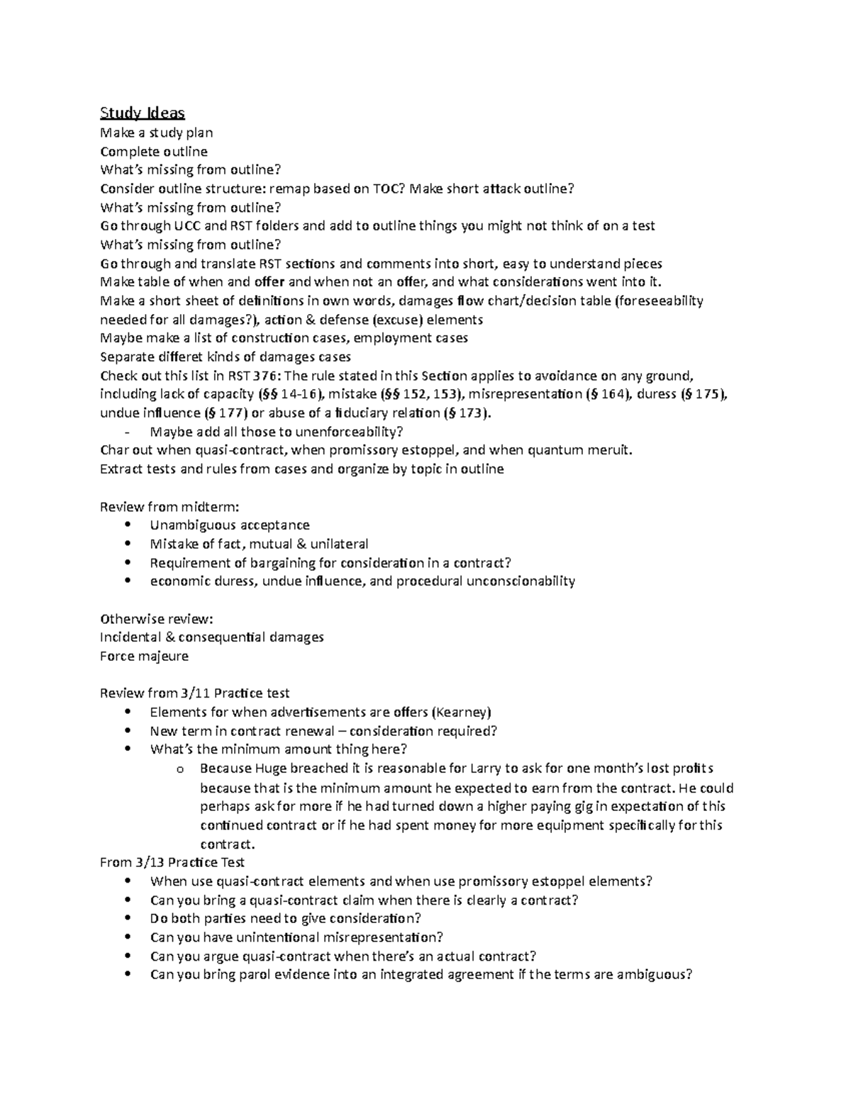 Contracts - Outline [long version] - Study Ideas Make a study plan ...
