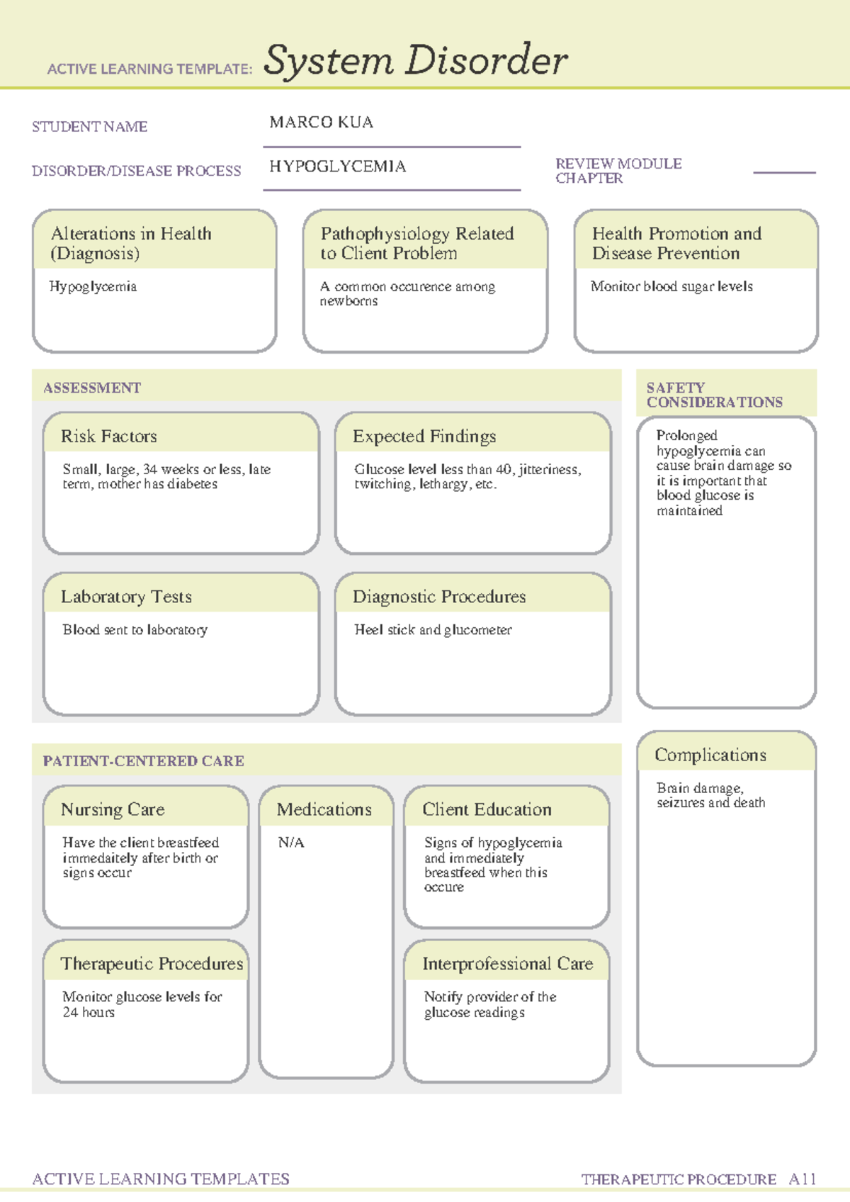 System Disorder form 5 - Learning template - STUDENT NAME MARCO KUA ...