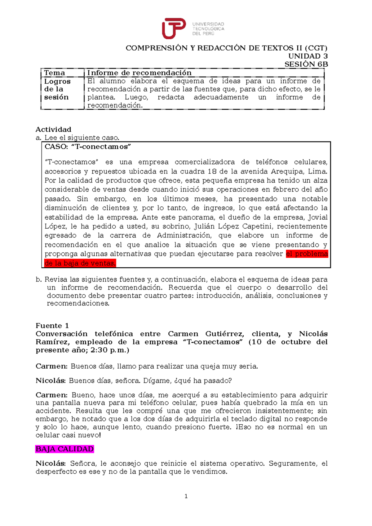 U3 S6 Informe de recomendación (T-conectamos) Redacción de texto 2022 universidad tecnológica ...