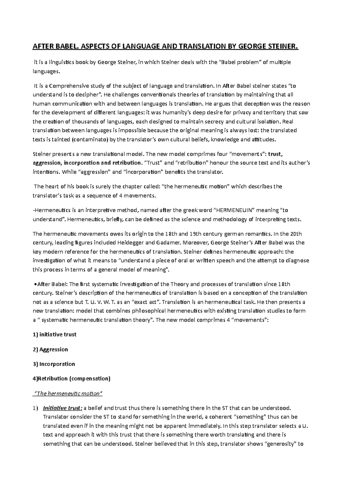 After Babel- summary - AFTER BABEL. ASPECTS OF LANGUAGE AND TRANSLATION ...