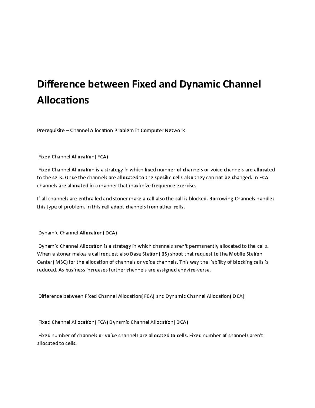 Difference between Fixed and Dynamic Channel Allocations - Difference ...