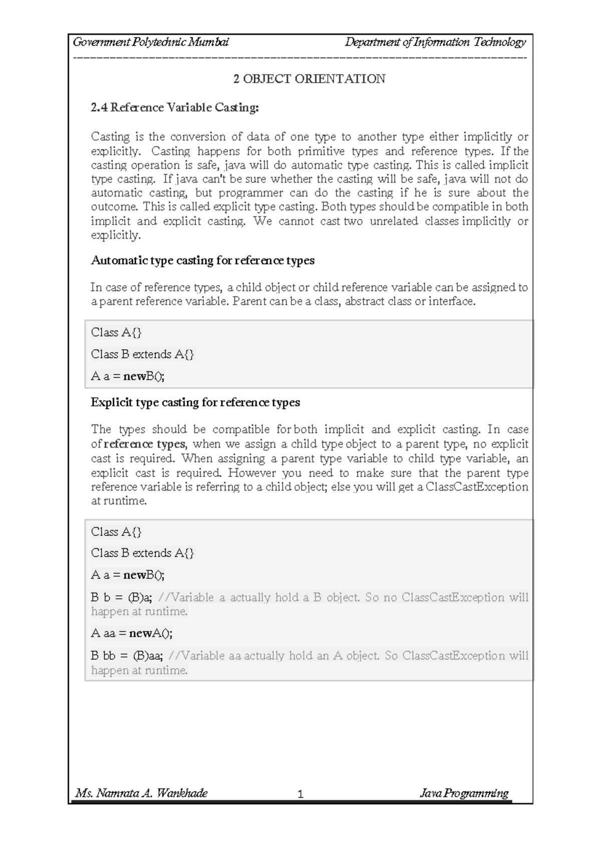 Java notes For Intermediate - 2 OBJECT ORIENTATION 2 Reference Variable ...