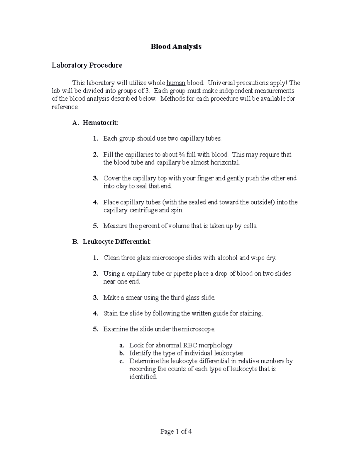 Blood Analysis LAB Procedure - Blood Analysis Laboratory Procedure This ...