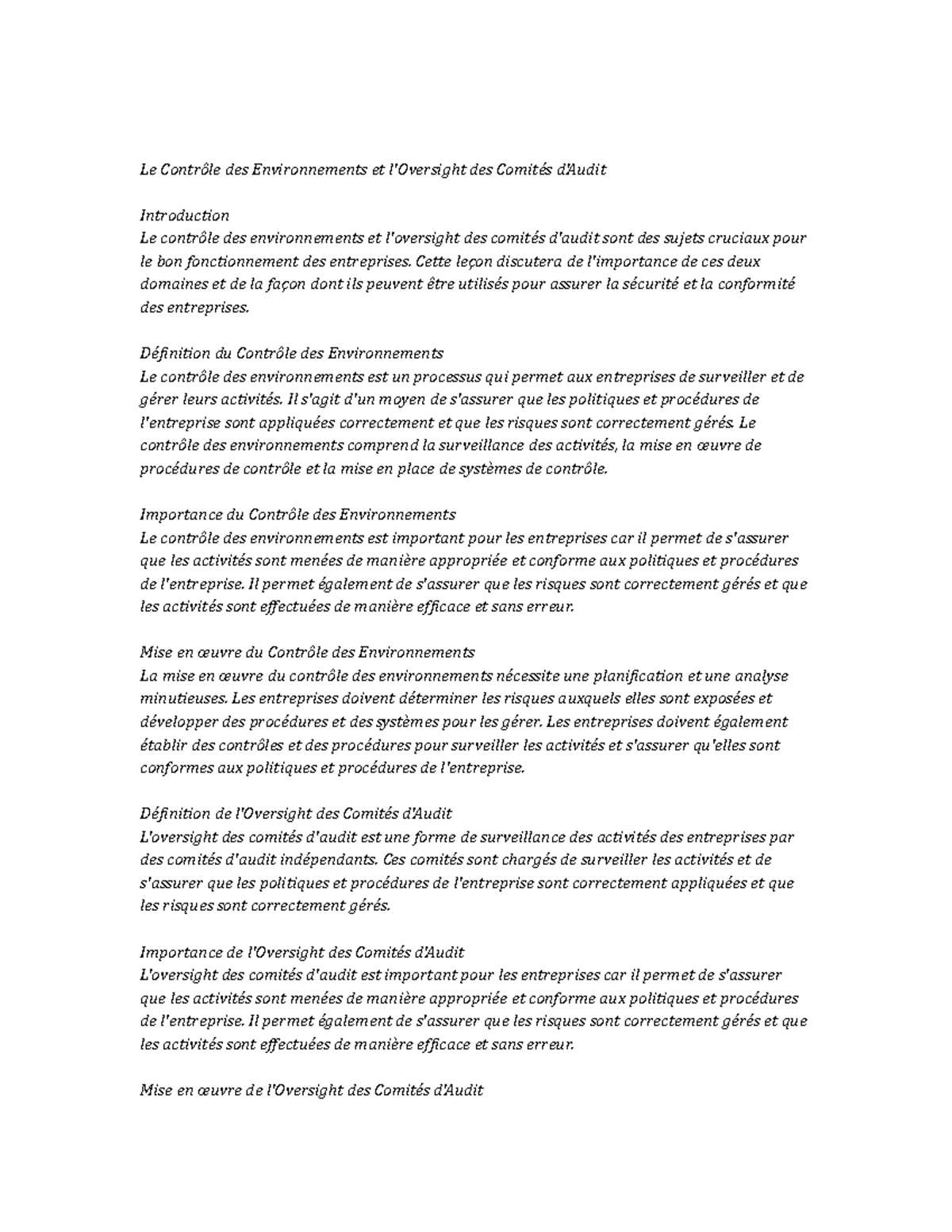 Control Environment and Audit Committee Oversight Study Notes - Le ...