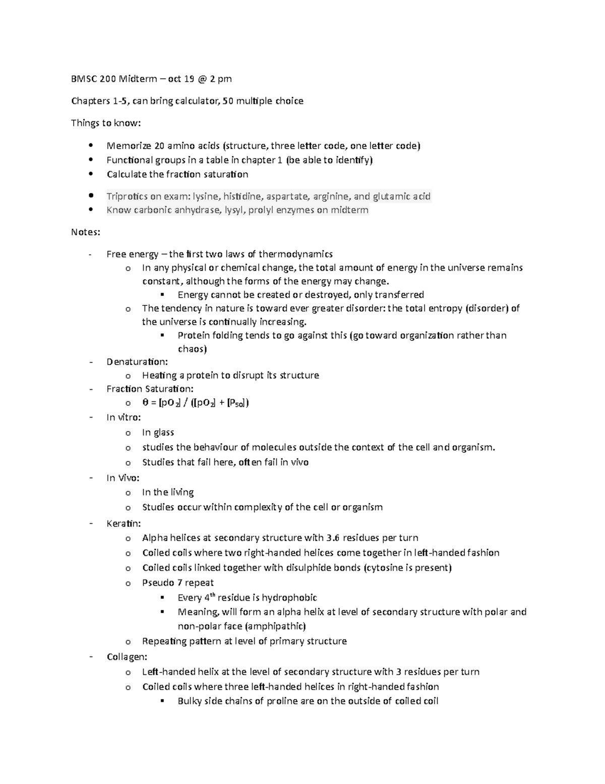 BMSC 200 Midterm Review - BMSC 200 Midterm – oct 19 @ 2 pm Chapters 1-5, can bring calculator ...