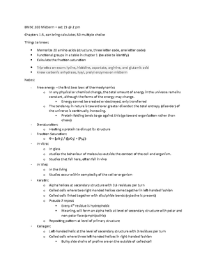 Unit six summary notes enzyme BMSC 200 - Intro Life depends on the ...